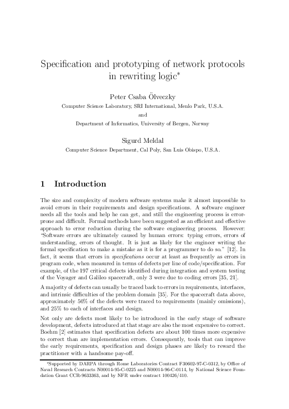 (PDF) Specification and prototyping of network protocols in rewriting logic