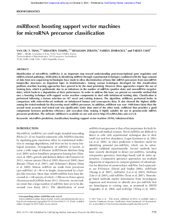 (PDF) miRBoost: boosting support vector machines for microRNA precursor classification | Farida ...