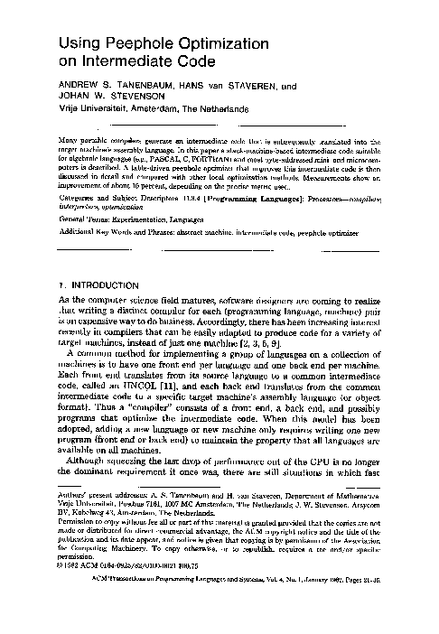(PDF) Using Peephole Optimization on Intermediate Code