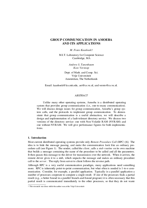 (PDF) Group communication in the Amoeba distributed operating system