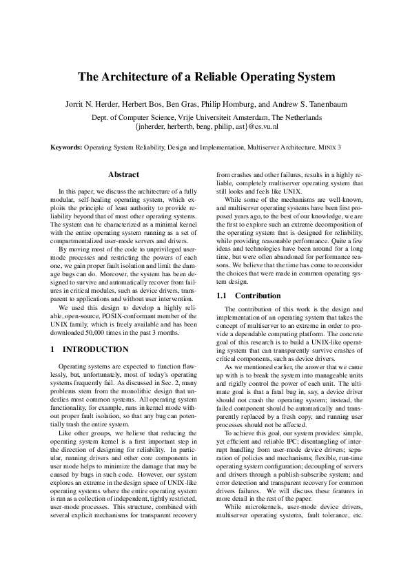 (PDF) The Architecture of a Reliable Operating System