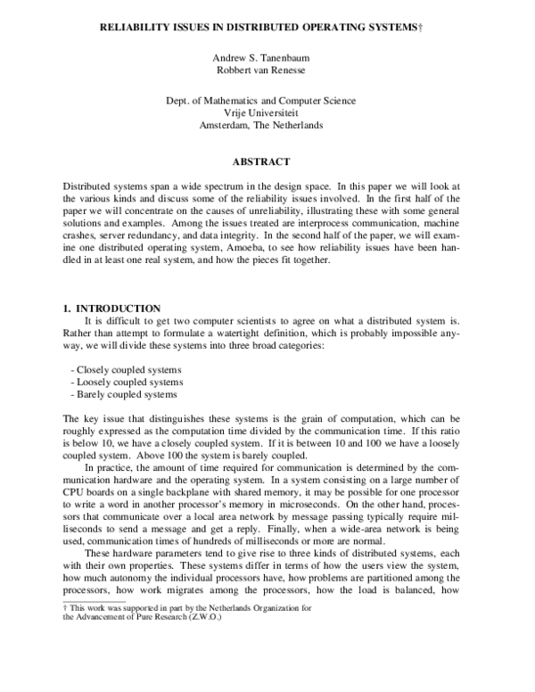 (PDF) Distributed operating systems