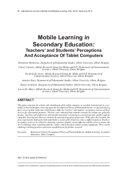 (PDF) Mobile Learning in Secondary Education