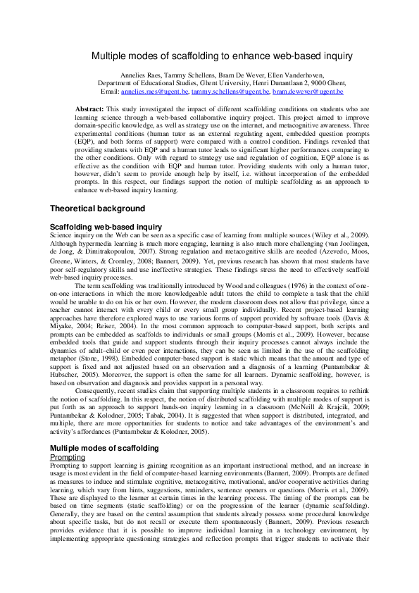 (PDF) Multiple modes of scaffolding to enhance web-based inquiry