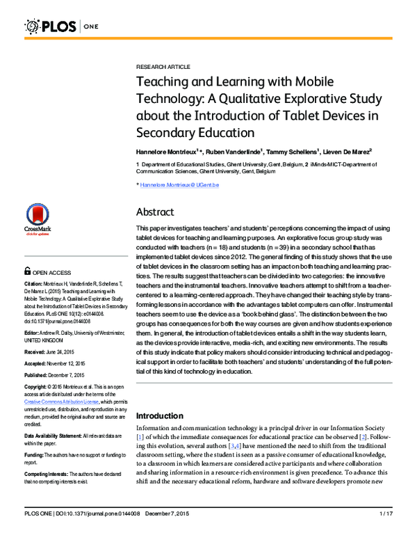 (PDF) Teaching and Learning with Mobile Technology: A Qualitative ...