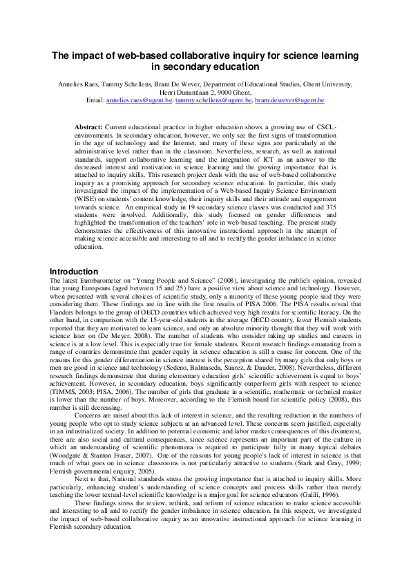 (PDF) The impact of web-based collaborative inquiry for science learning in secondary education