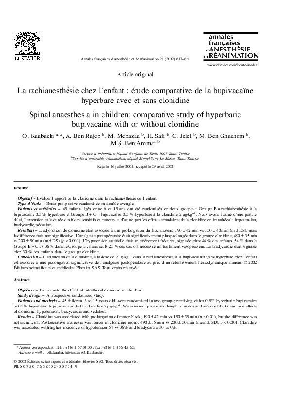 (PDF) La rachianesthésie chez l’enfant : étude comparative de la ...
