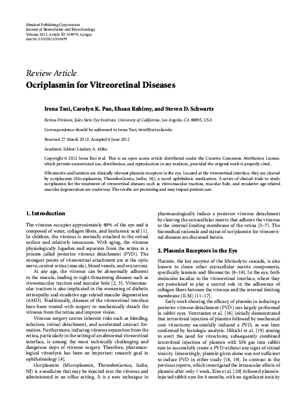 (PDF) Ocriplasmin for Vitreoretinal Diseases