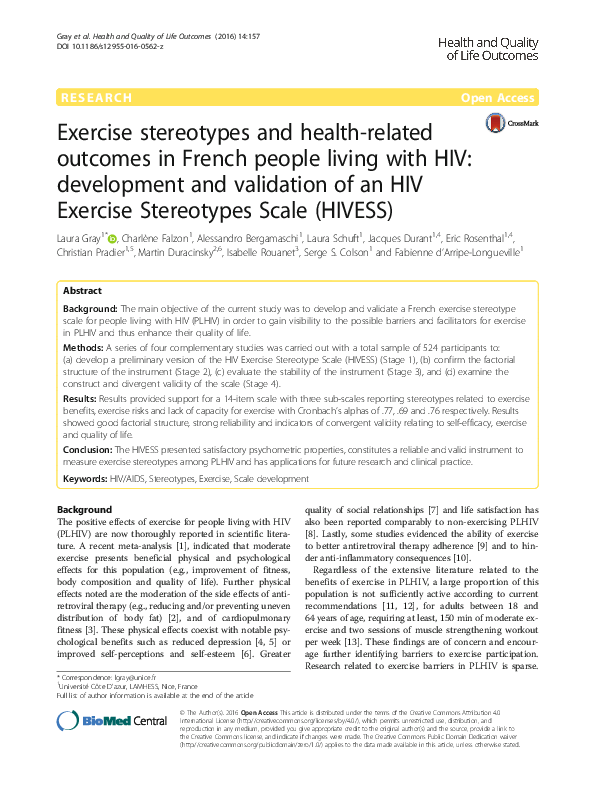 (PDF) Exercise stereotypes and health-related outcomes in French people ...