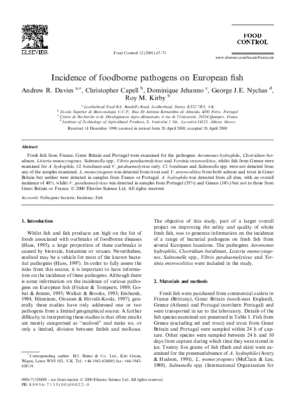 (PDF) Incidence of foodborne pathogens on European fish
