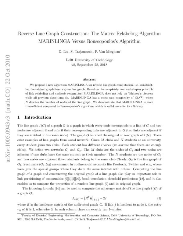 (PDF) Reverse Line Graph Construction: The Matrix Relabeling Algorithm MARINLINGA Versus ...