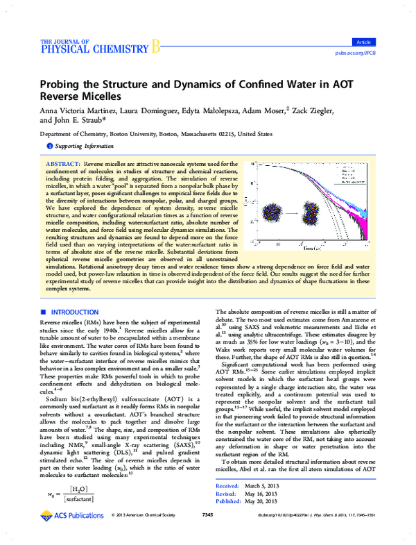 (PDF) Probing the Structure and Dynamics of Confined Water in AOT ...