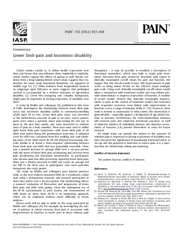 (PDF) Lower limb pain and locomotor disability