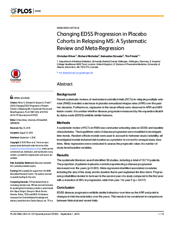 (PDF) Changing EDSS Progression in Placebo Cohorts in Relapsing MS: A ...