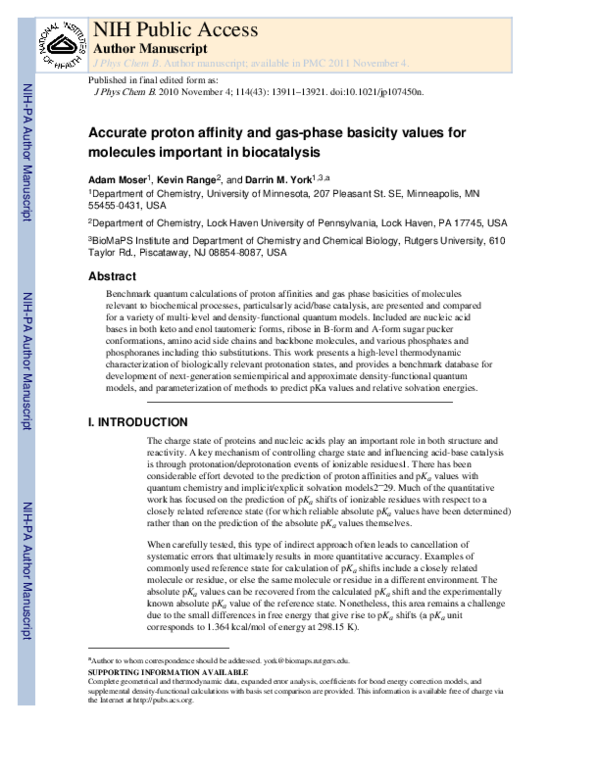 (PDF) Accurate Proton Affinity and Gas-Phase Basicity Values for ...