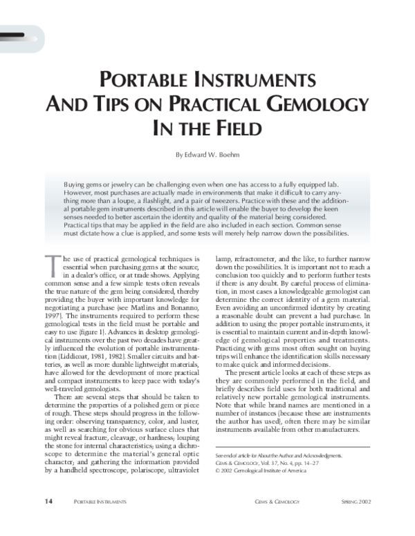 (PDF) Portable Instruments and Tips on Practical Gemology in the Field