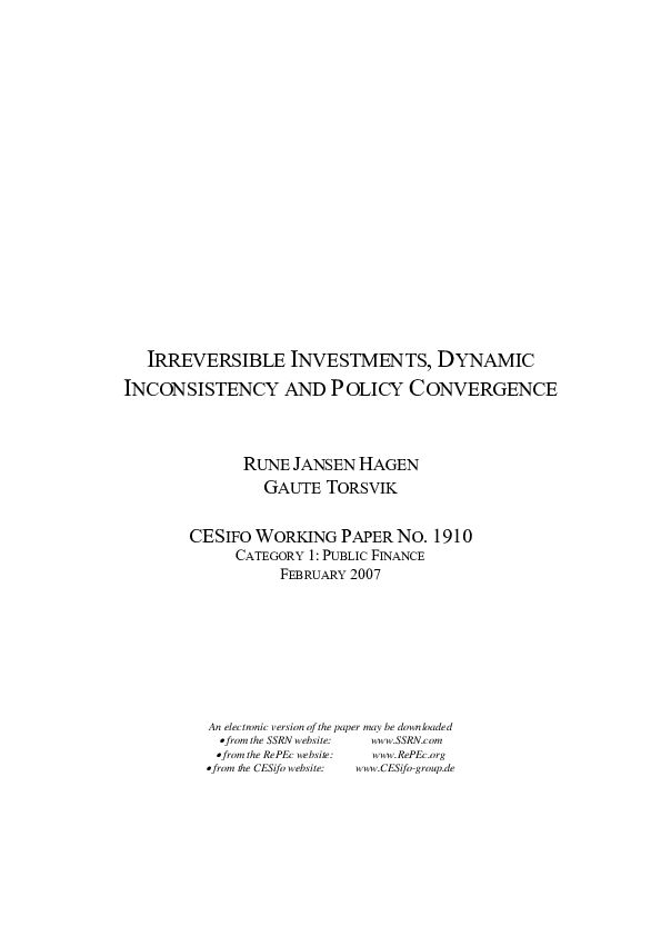(PDF) Irreversible investments, dynamic inconsistency and policy ...