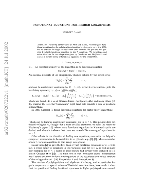 (PDF) Functional equations for higher logarithms