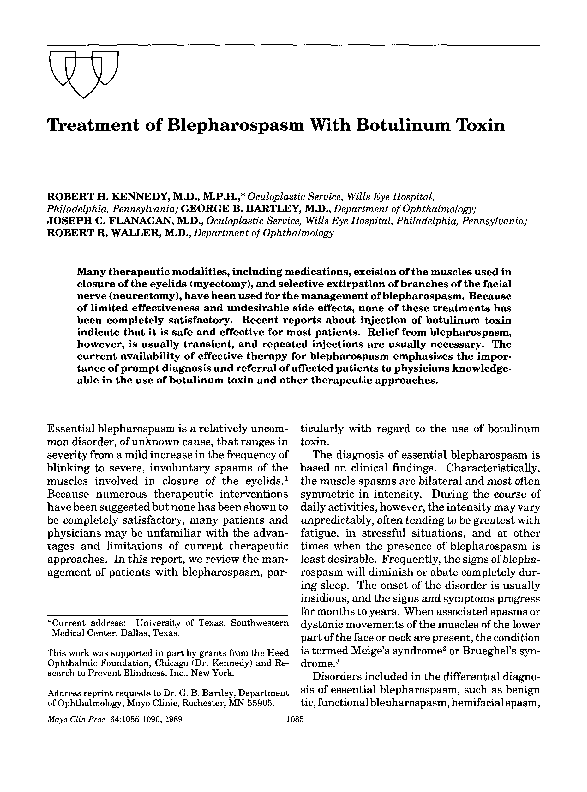 (PDF) Treatment of Blepharospasm With Botulinum Toxin