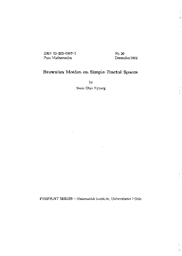 Pdf Brownian Motion On Simple Fractal Spaces