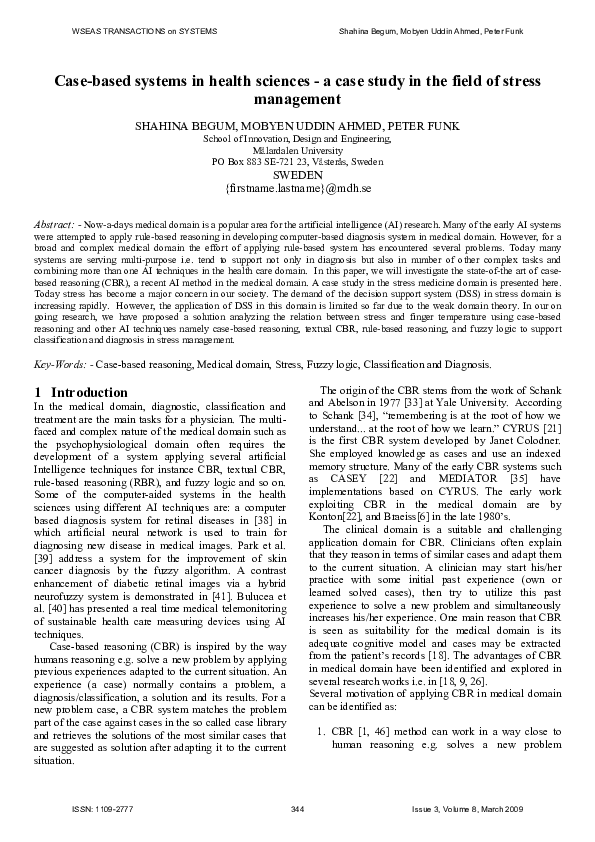 (PDF) Case-Based Systems in the Health Sciences - A Case Study in the ...
