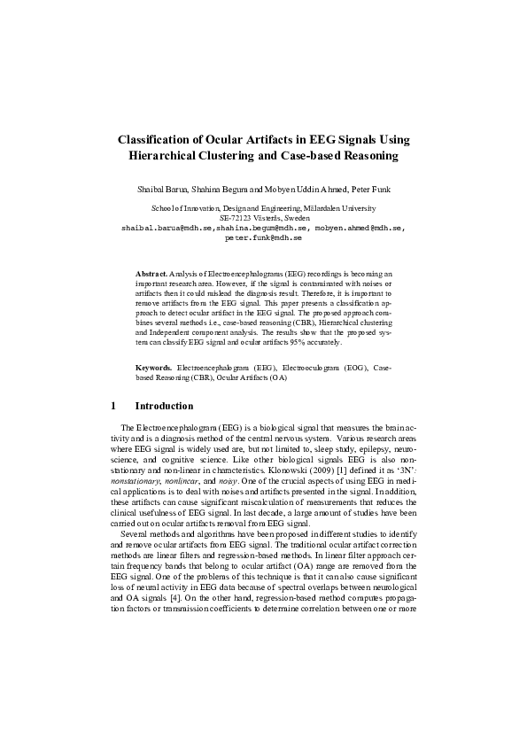 (PDF) Classification of Ocular Artifacts in EEG Signals Using Hierarchical Clustering and Case ...