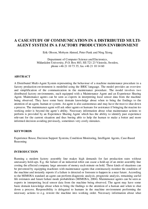 (PDF) A Case Study of Communication in a Distributed Multi-Agent System in a Factory Production ...