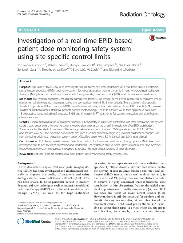 (PDF) Investigation of a real-time EPID-based patient dose monitoring safety system using site ...