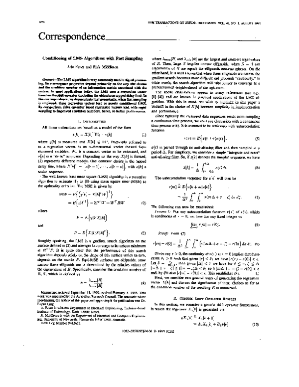 (PDF) Conditioning of LMS algorithms with fast sampling