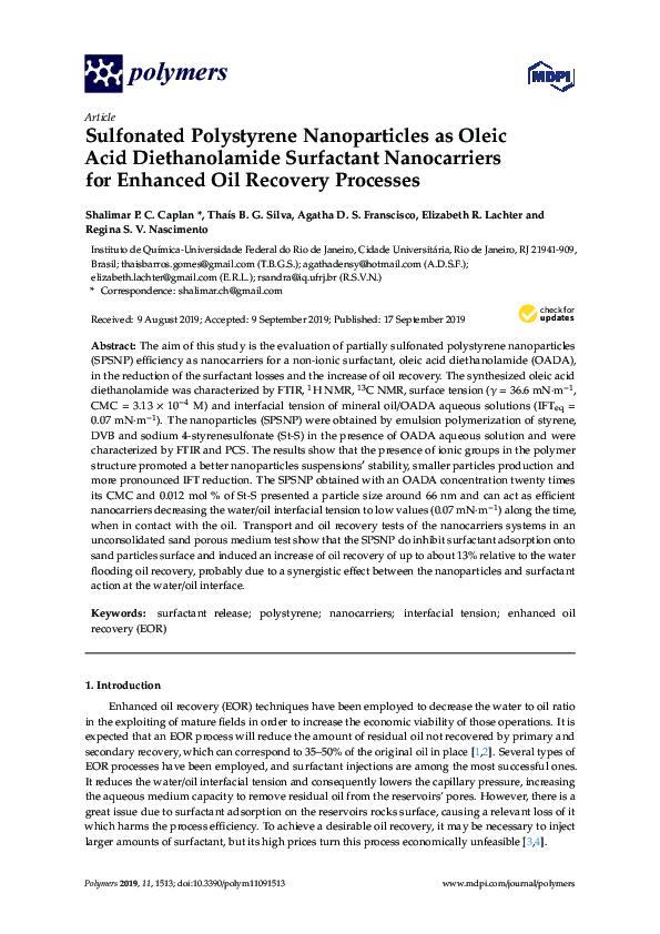 (PDF) Sulfonated Polystyrene Nanoparticles as Oleic Acid Diethanolamide ...