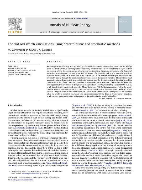 (PDF) Control rod worth calculations using deterministic and stochastic ...