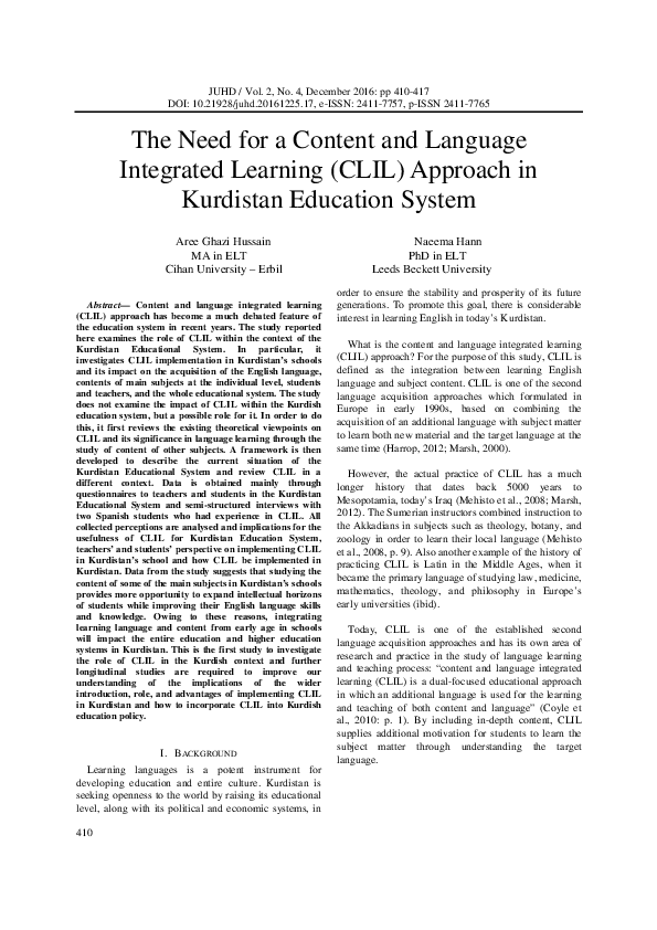 (PDF) The Need for a Content and Language Integrated Learning (CLIL ...