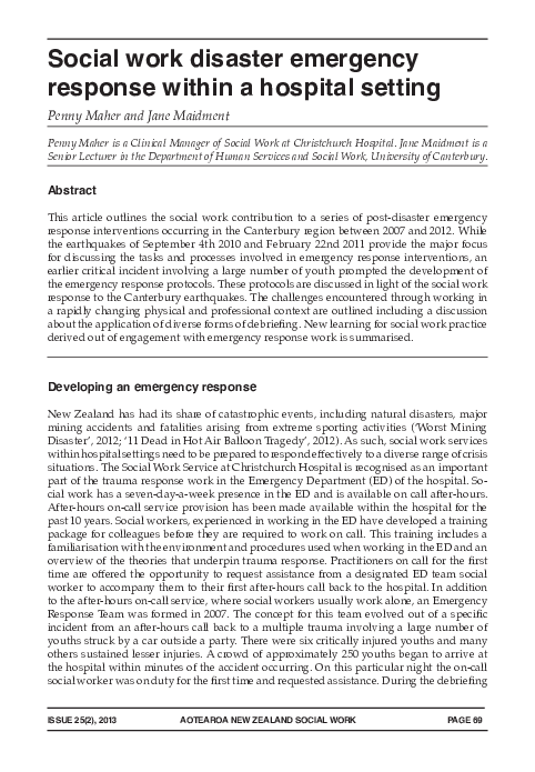 (PDF) Social work disaster emergency response within a hospital setting