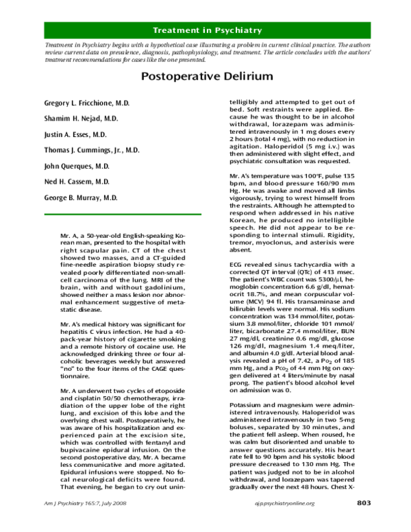 (PDF) Postoperative Delirium