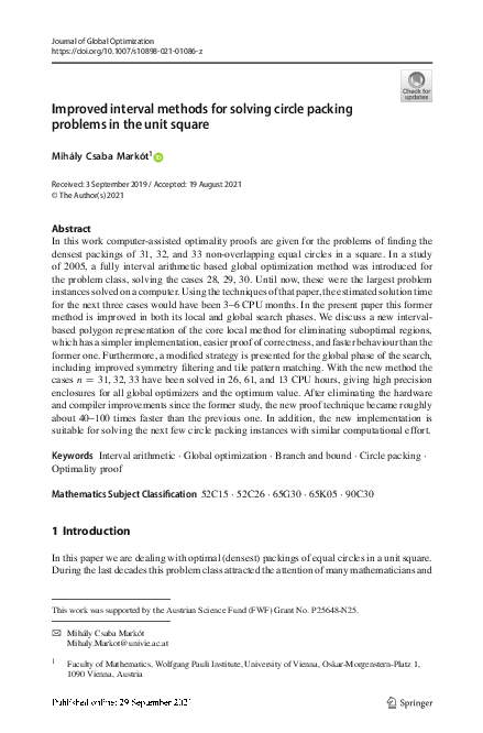 Pdf Improved Interval Methods For Solving Circle Packing Problems In The Unit Square