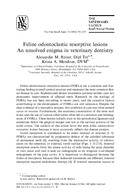 (PDF) Feline odontoclastic resorptive lesions