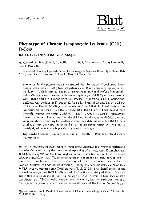 (PDF) Phenotype of chronic lymphocytic leukemia (CLL) B-Cells