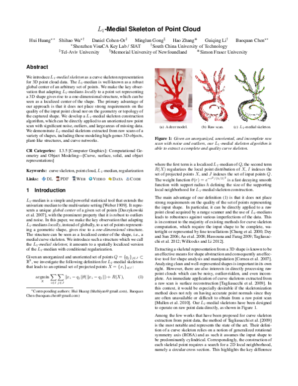 (PDF) L 1 -medial skeleton of point cloud
