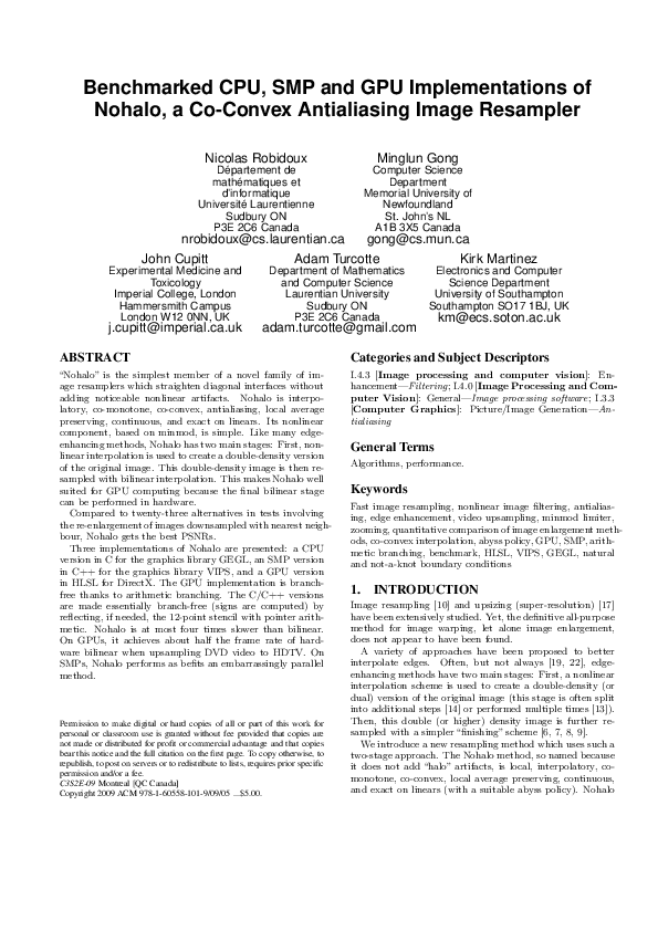 (PDF) Benchmarked CPU, SMP and GPU Implementations of Nohalo, a Co-Convex Antialiasing Image ...