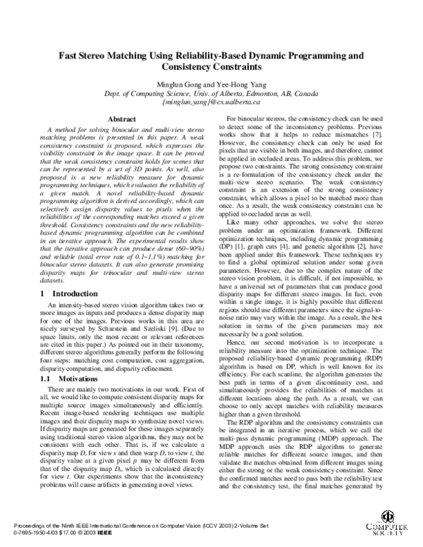 Pdf Fast Stereo Matching Using Reliability Based Dynamic Programming And Consistency Constraints 