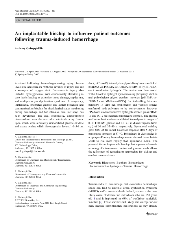 (PDF) An implantable biochip to influence patient outcomes following ...