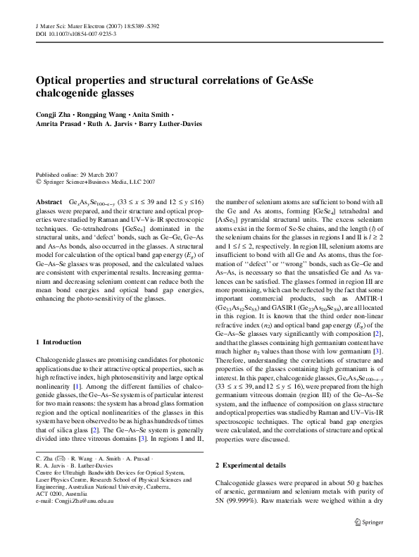 (PDF) Optical properties and structural correlations of GeAsSe ...