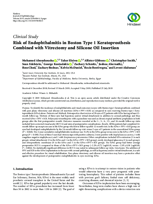 (PDF) Endophthalmitis in Eyes with Osteo-odonto Keratoprosthesis | Ekta ...