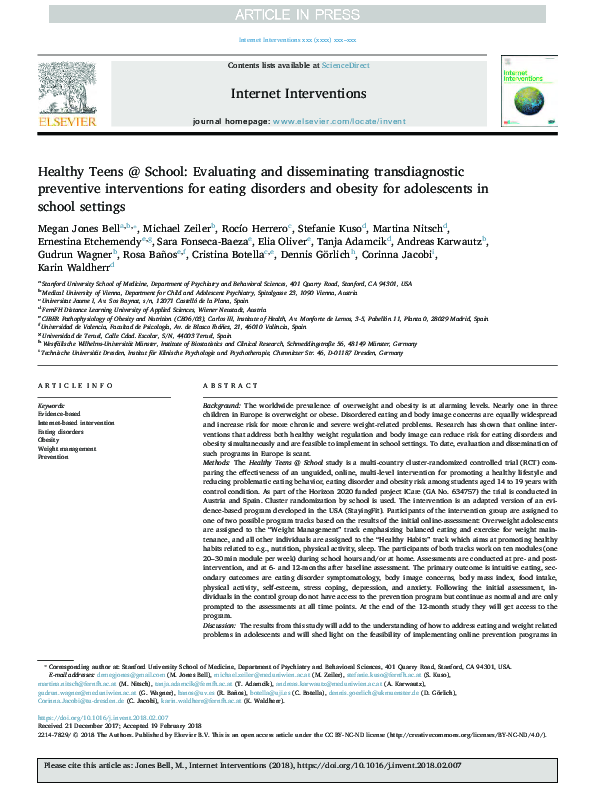 (PDF) Healthy Teens @ School: Evaluating and disseminating transdiagnostic preventive ...
