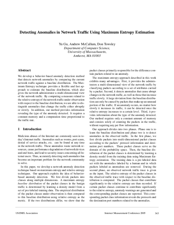 Detecting Anomalies in Network Traffic Using the Method of Remaining Elements