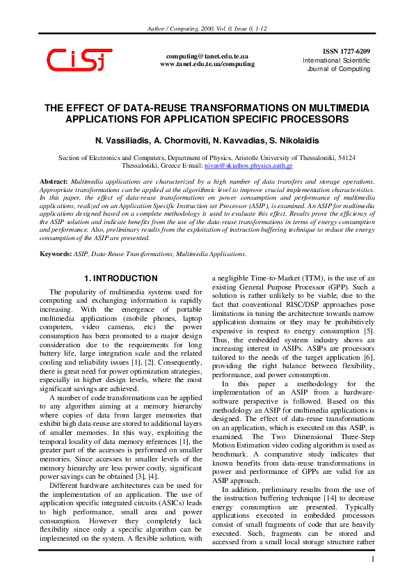Pdf The Effect Of Data Reuse Transformations On Multimedia Applications For Application