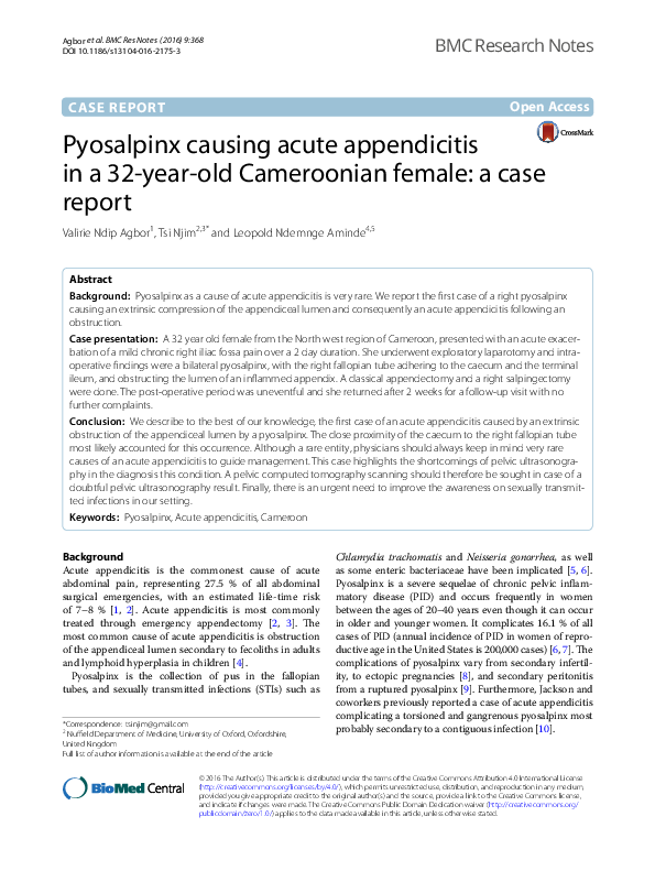 (PDF) Pyosalpinx causing acute appendicitis in a 32-year-old ...