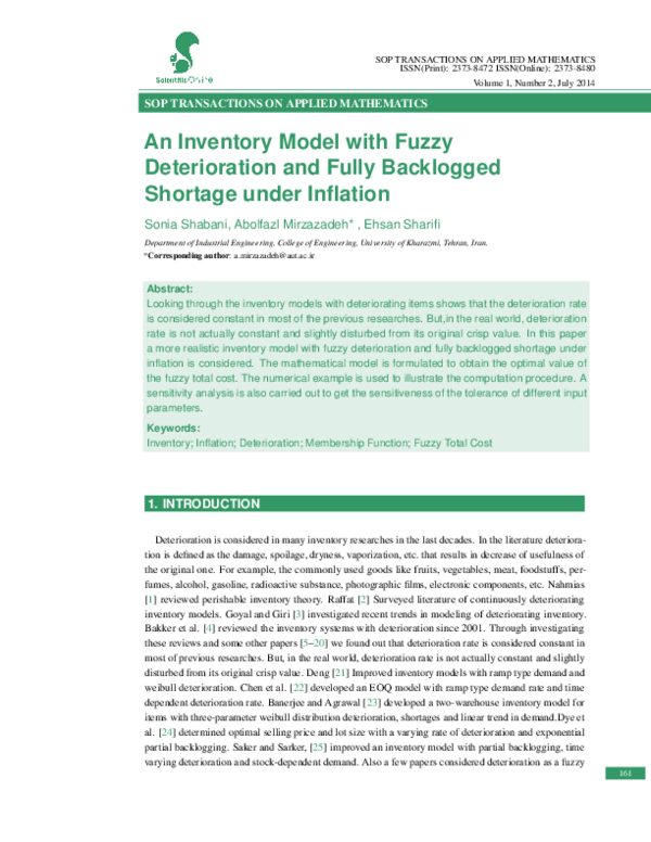 (PDF) An inventory model with fuzzy deterioration and fully backlogged shortage under inflation