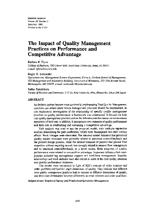 (PDF) The Impact of Quality Management Practices on Performance and Competitive Advantage