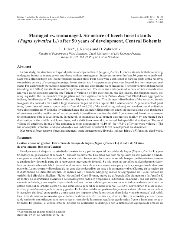 (PDF) Managed vs. unmanaged. Structure of beech forest stands (Fagus sylvatica L.) after 50 ...